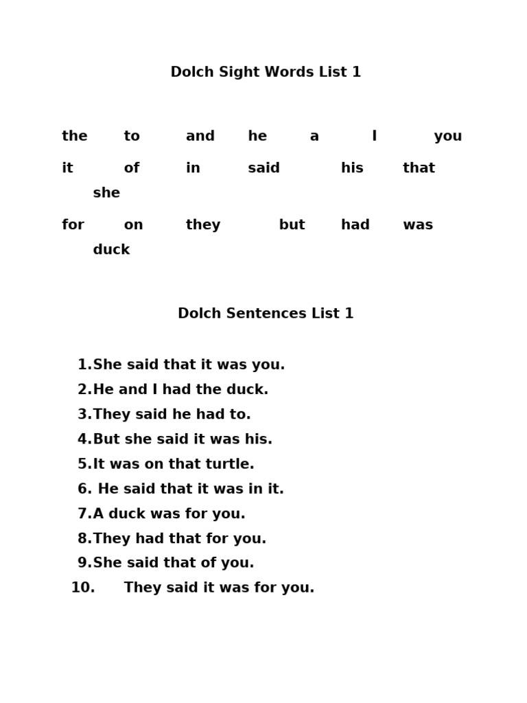Dolch Sight Words List 1 | PDF