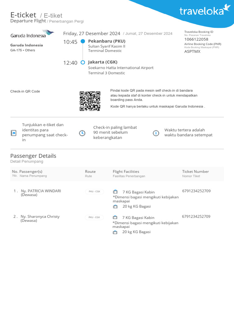 Patriciawindari Pku Asptmx CGK Flight - Originating | PDF