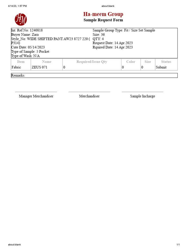 Ha-Meem Group: Sample Request Form | PDF