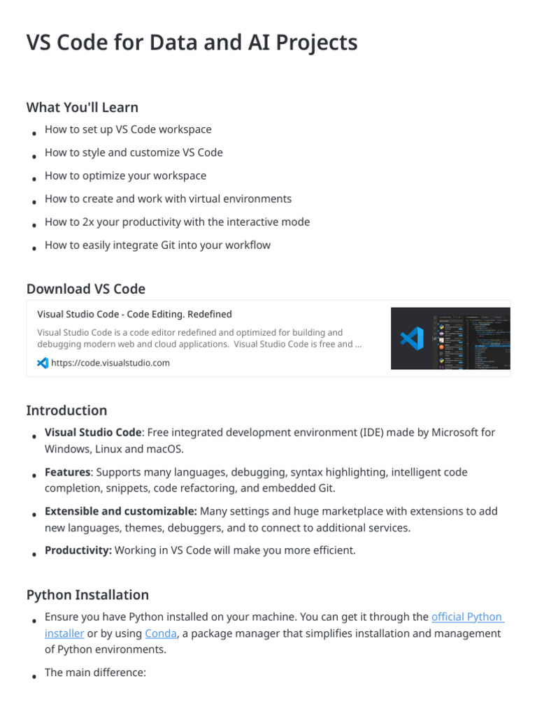 VS Code Setup for Data & AI Projects | PDF | Computing Platforms | Software Engineering