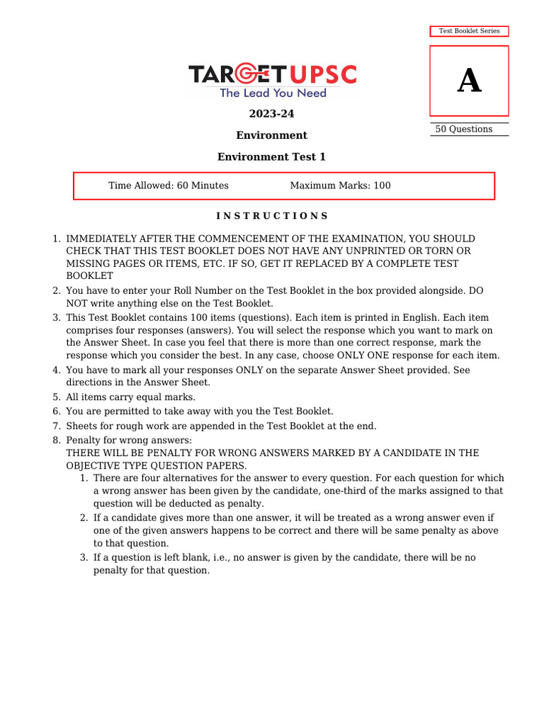 Environment Test 2023-24: Exam Instructions | PDF | Ecology ...
