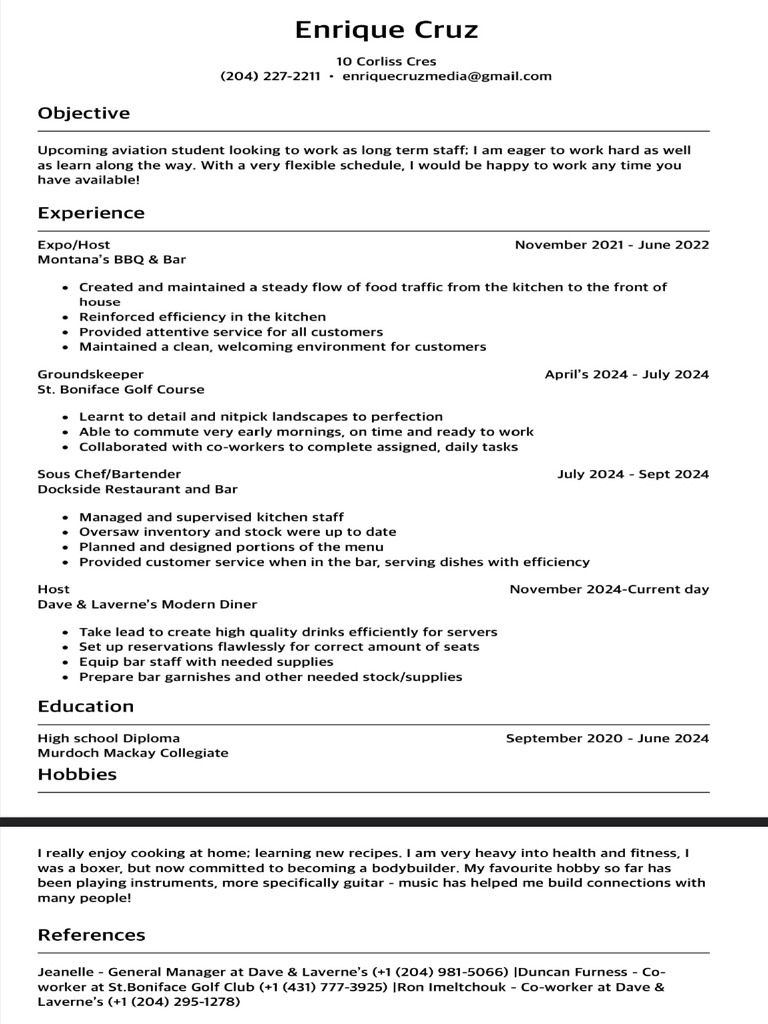 FOH Resume | PDF