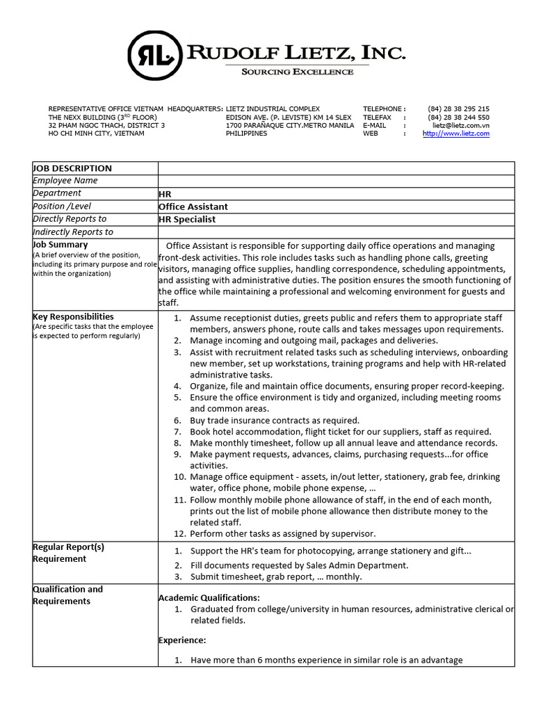 JD - Office Assistant | PDF | Business