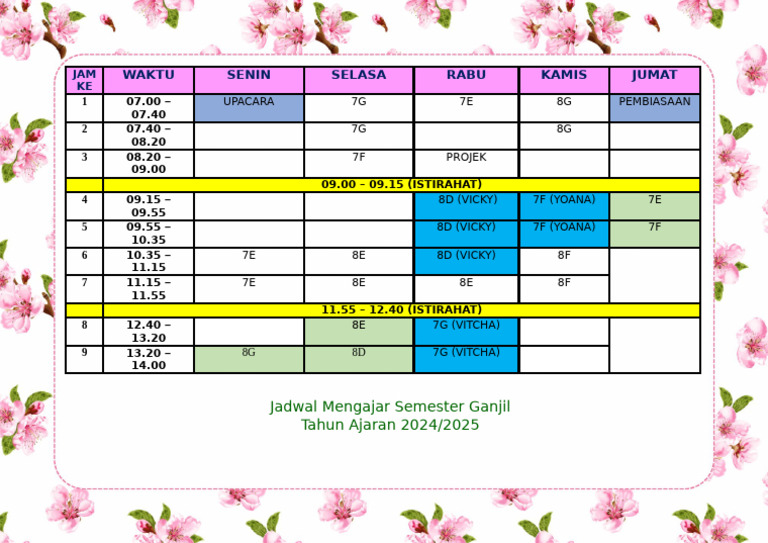 2024 - Jadwal Mengajar Devi + PPL Prajab | PDF