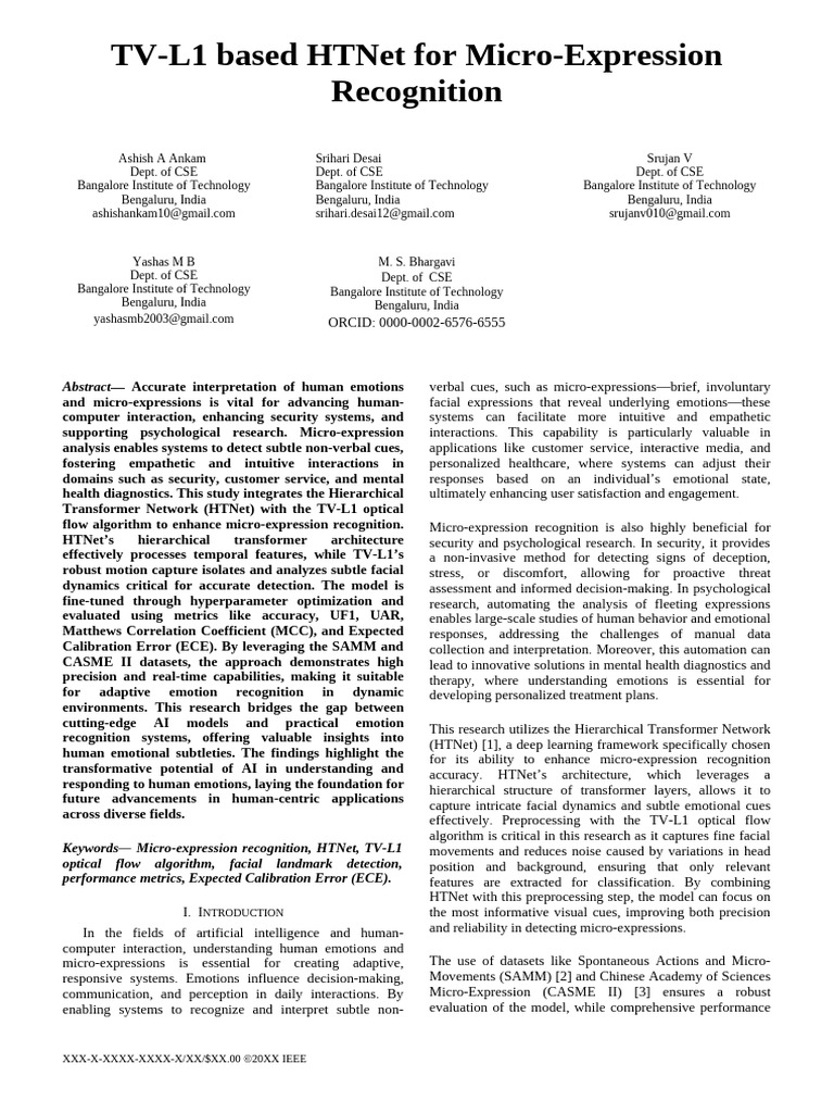 HTNet and TV-L1 for Micro-Expression Detection | PDF | Deep Learning ...