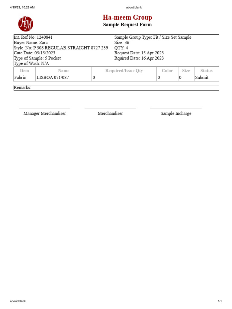 Ha-Meem Group: Sample Request Form | PDF