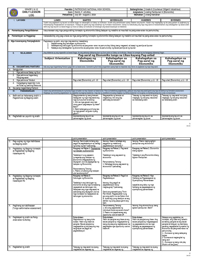 1ST QTR WK 1 - Aral Pan 9 | PDF