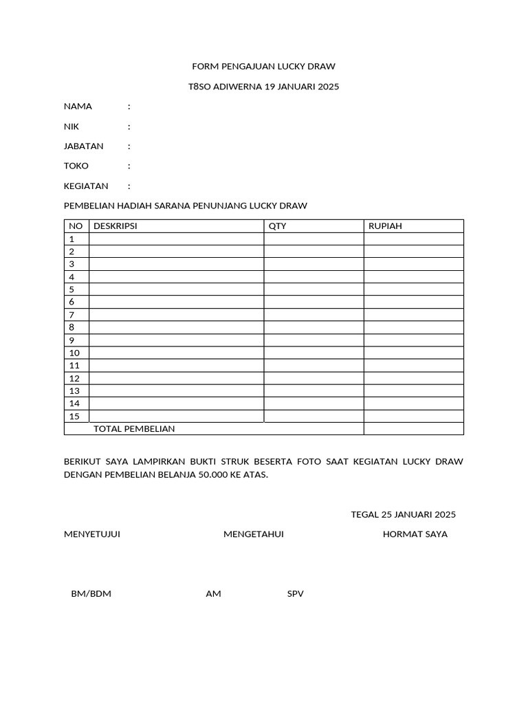 Form Pengajuan Lucky Draw 2025 | PDF