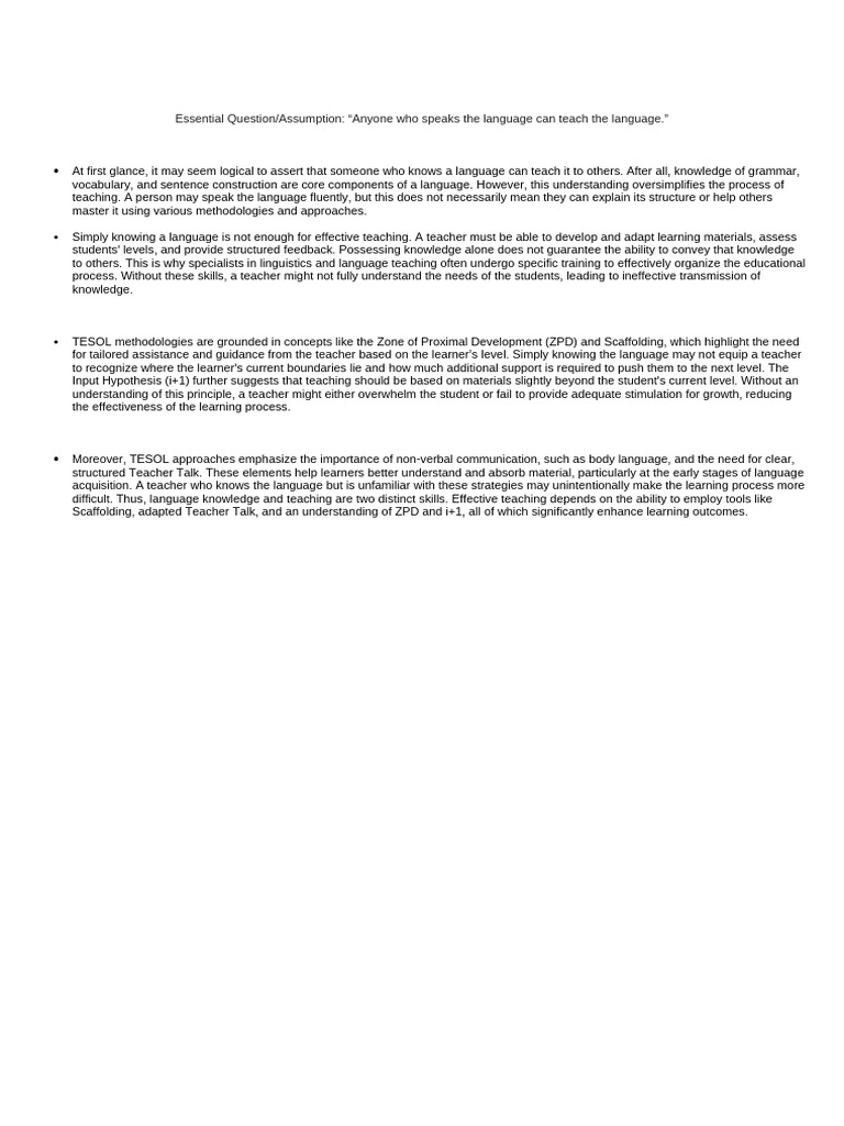 Reflection On TESOL Topic | PDF | Behavior Modification | Linguistics
