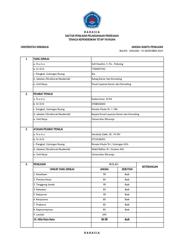 Form Penilaian DP3 - Sofi Diantini | PDF