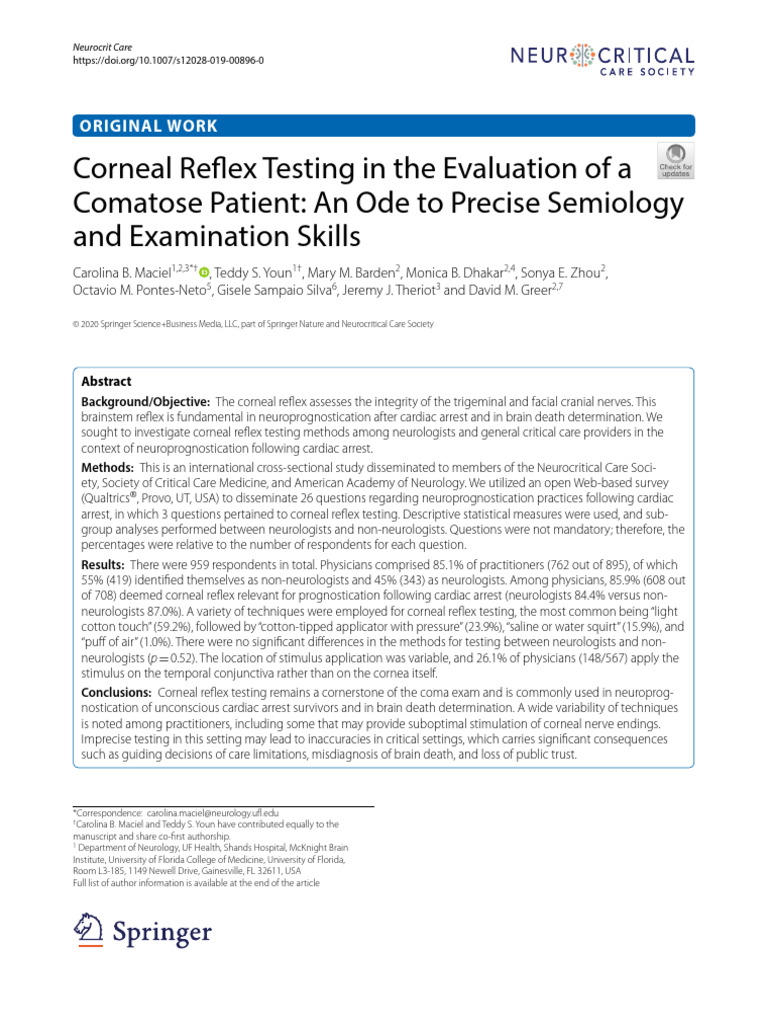 Corneal reflex testing | PDF | Neurology | Neuroscience
