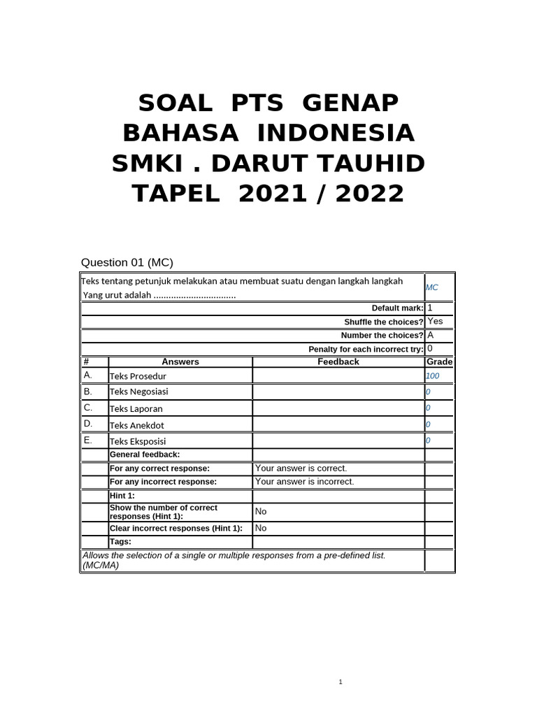 SOAL PTS GENAP B.INDO PK YAIFUDDIN SMK DATA 21-22 - Salin | PDF