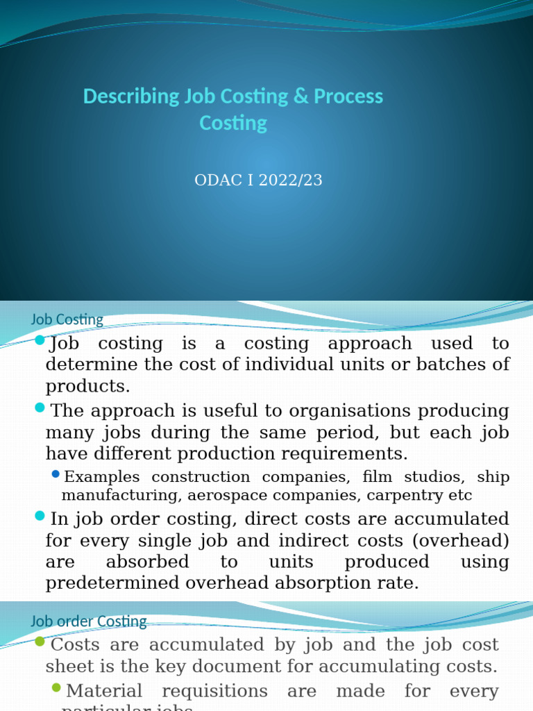 Job Costing Vs Process Costing | PDF | Cost | Prices