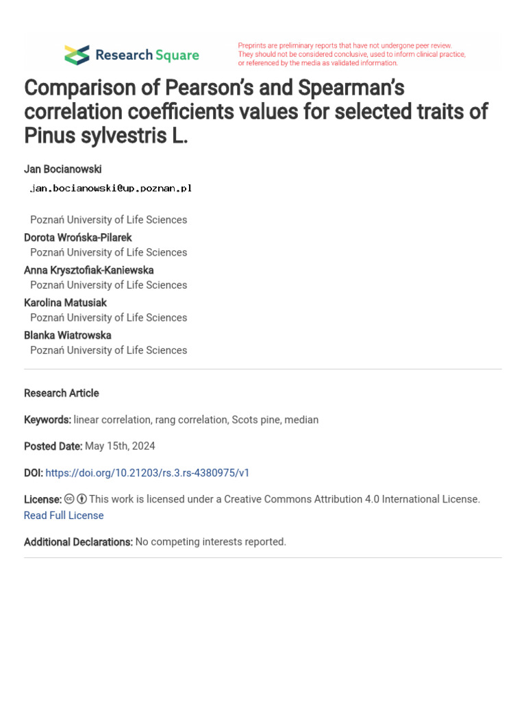 Comparison of Pearsons and Spearmans Correlation | PDF | Spearman's ...