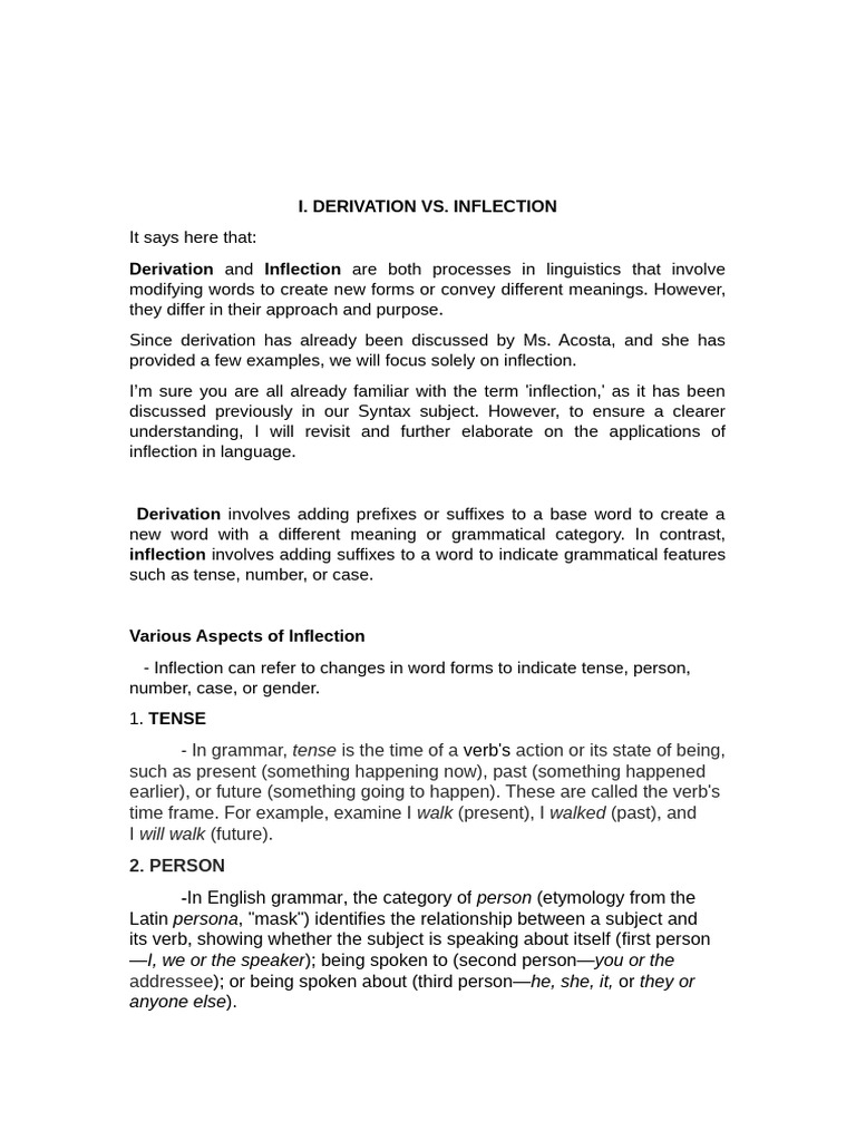 DERIVATION VS INFLECTION SCRIPT | PDF | Grammatical Number | Word