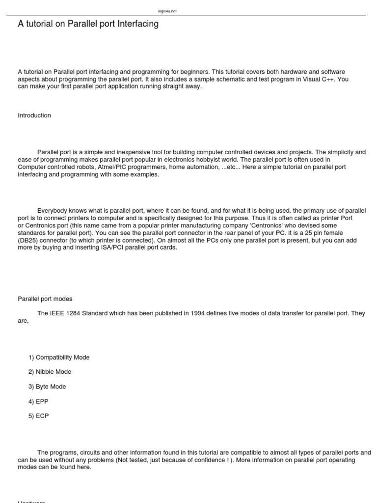 A Tutorial On Parallel Port Interfacing | PDF | Microcomputers | Electronic Engineering