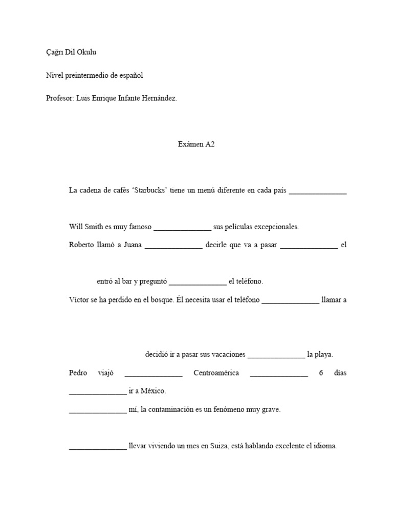 Exámen Final A2 (Última Versión) | PDF