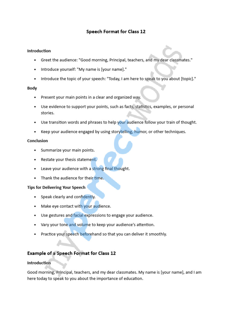 Speech Format For Clas | PDF