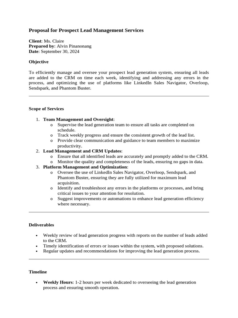 Proposal For Prospect Lead Management Services | PDF