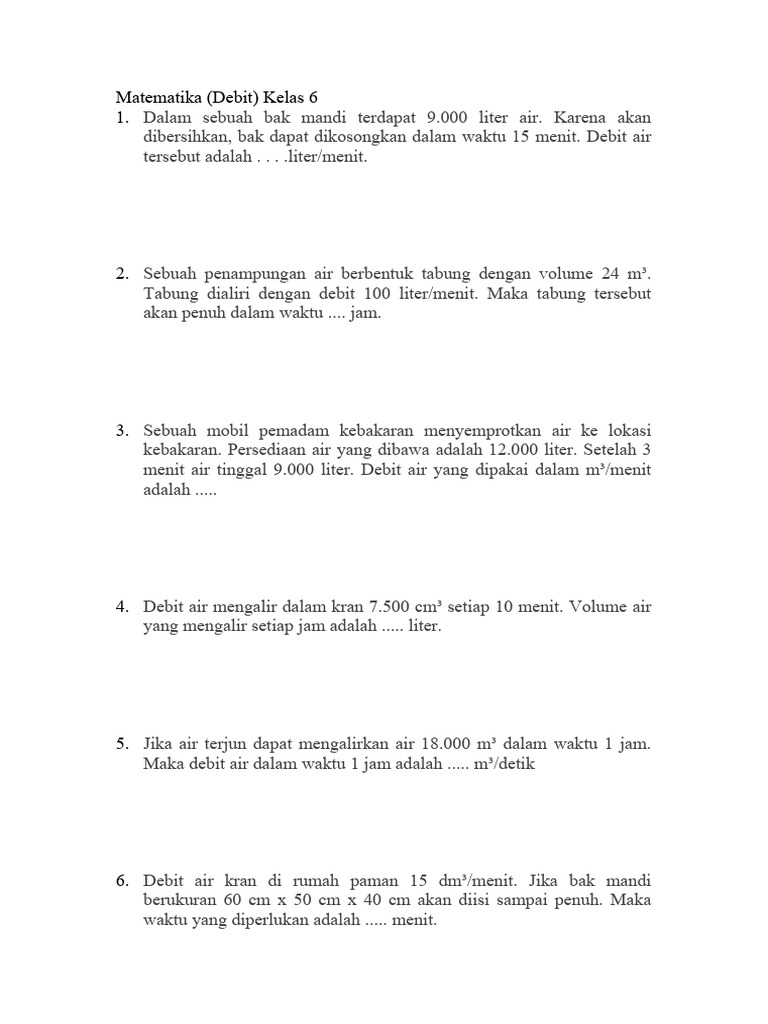 Latihan Soal Debit Matematika | PDF
