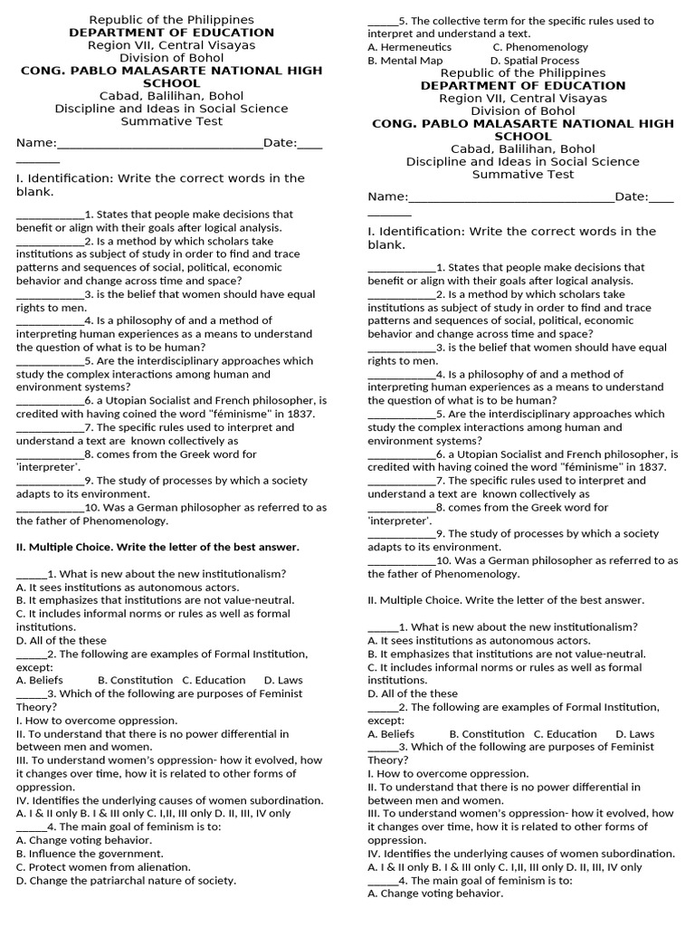 summative test rational choice | PDF | Hermeneutics | Phenomenology ...