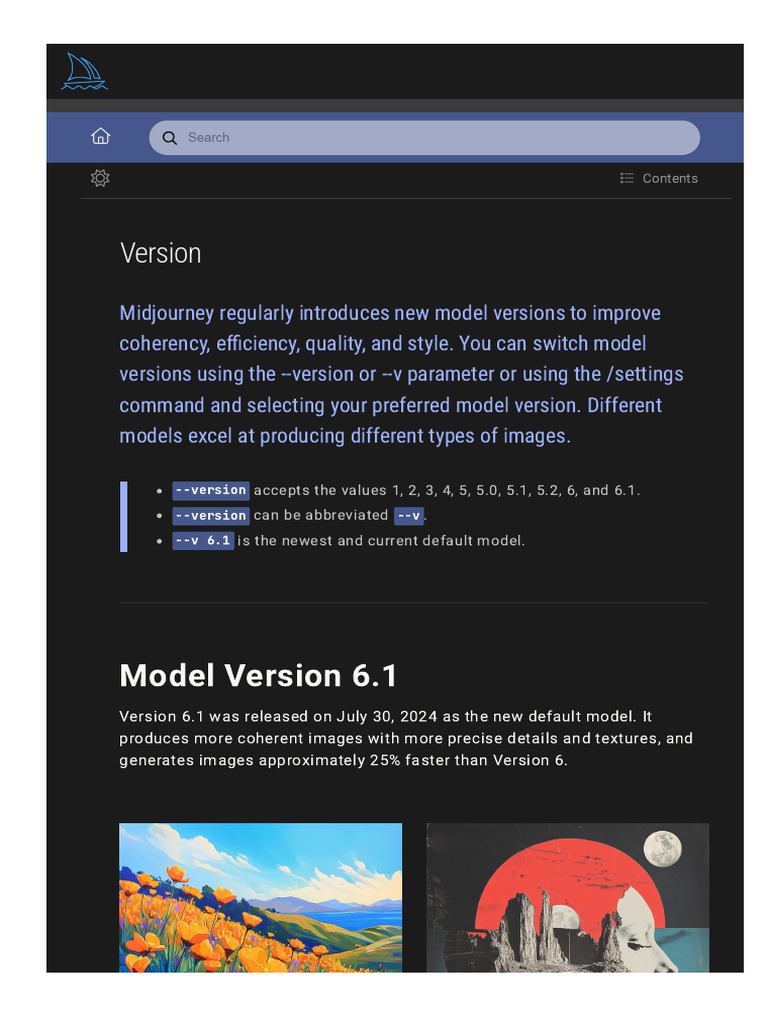 Docs Midjourney Com Docs Models... | PDF | Software | Computing