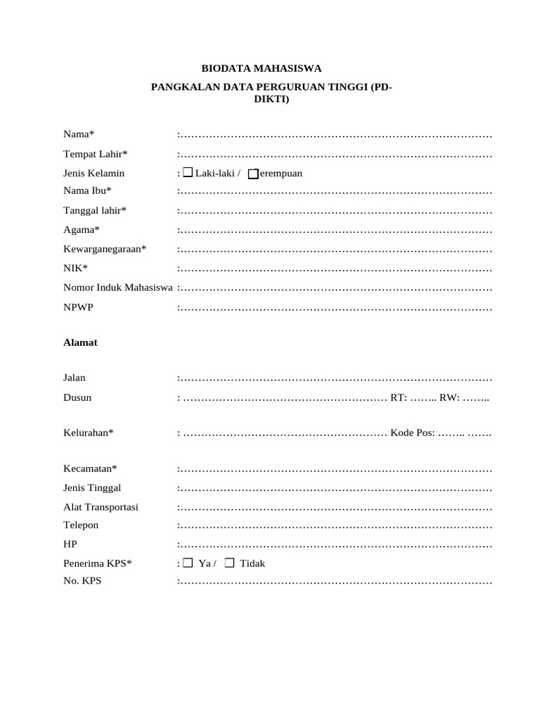 Formulir Biodata Mahasiswa PPG 2024.docx | PDF