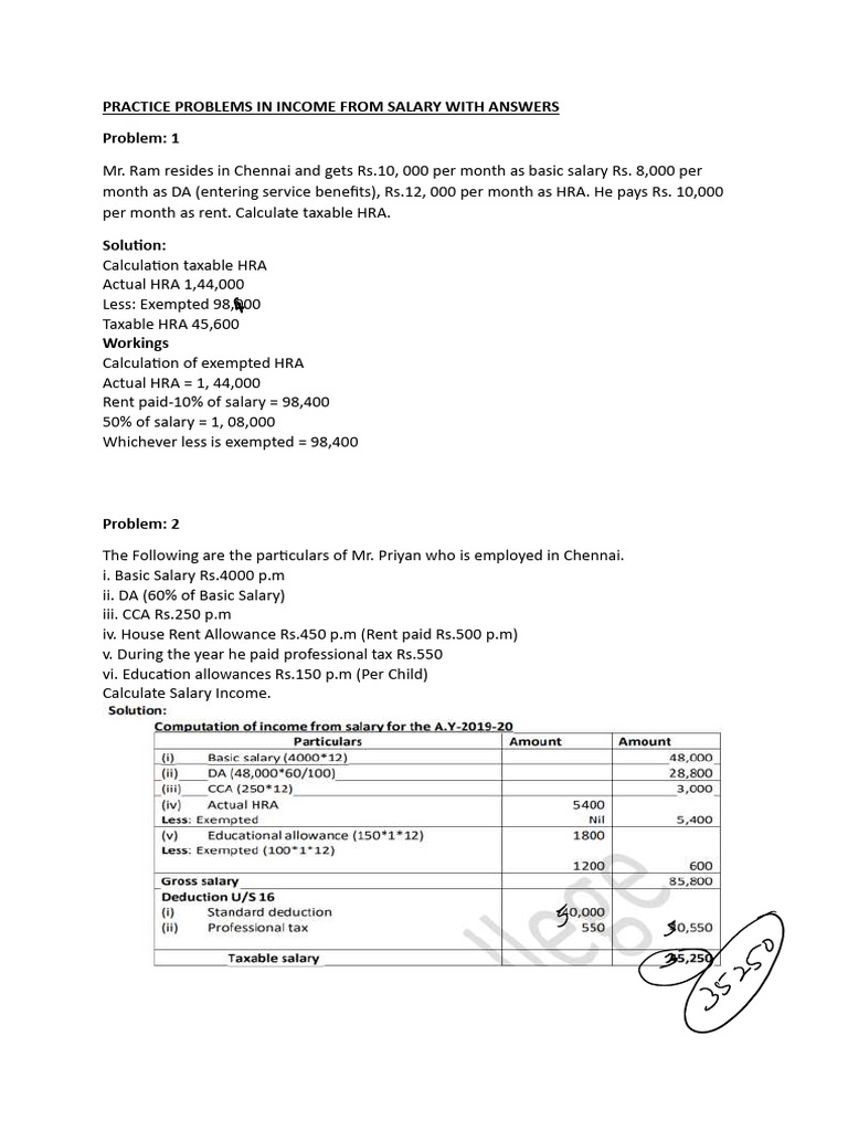 Income From Salary Problems | PDF | Employee Benefits | Salary