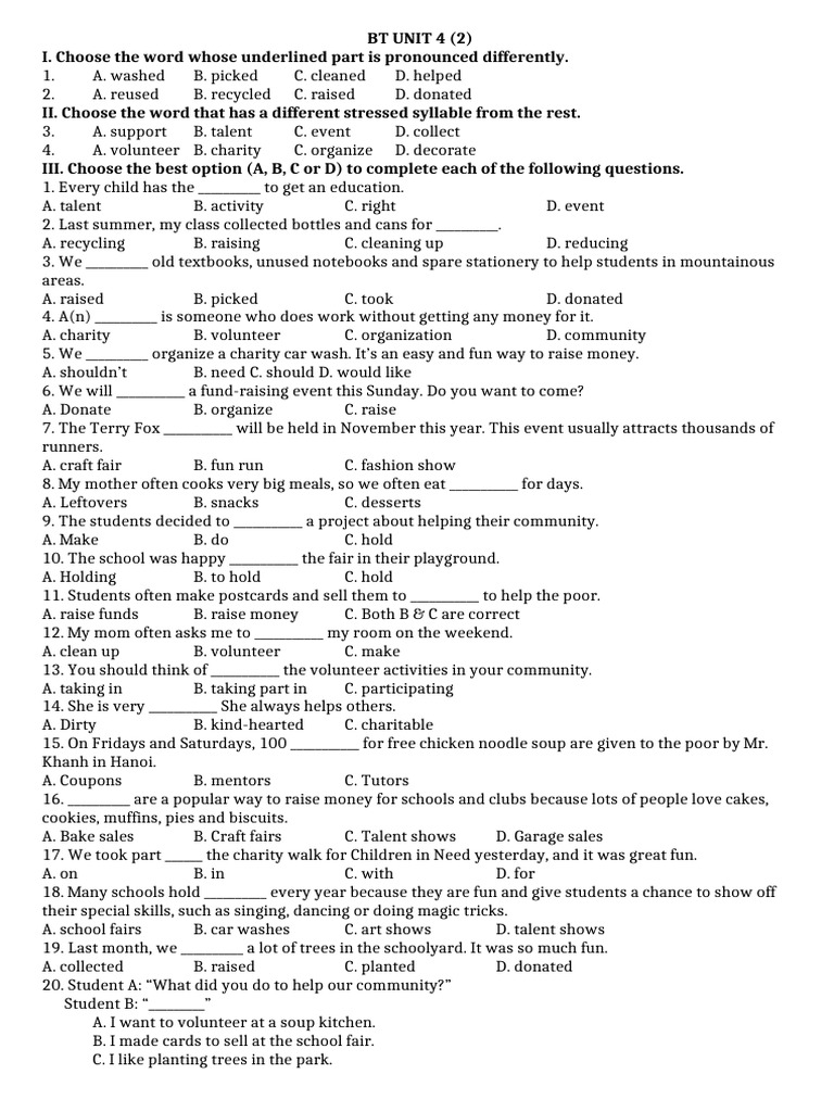 BT UNIT 4 | PDF | Volunteering