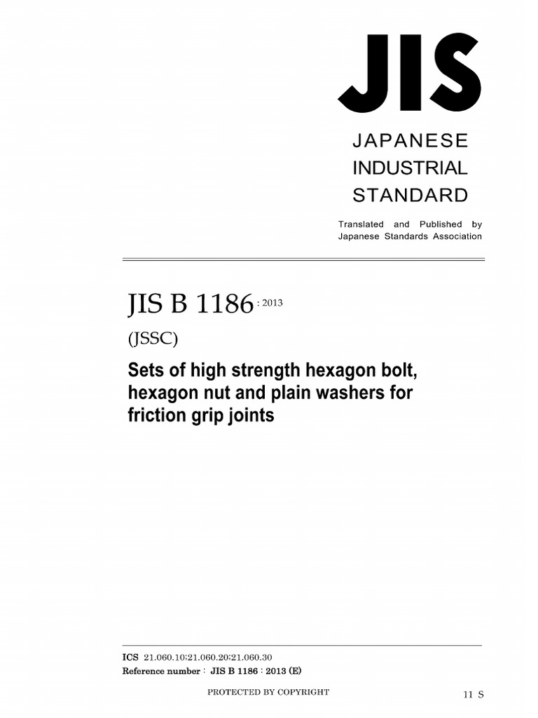 JIS B1186 - 2013 Sets of High Strength Hexagon Nut and Plain Washers For Friction Grip Joints ...