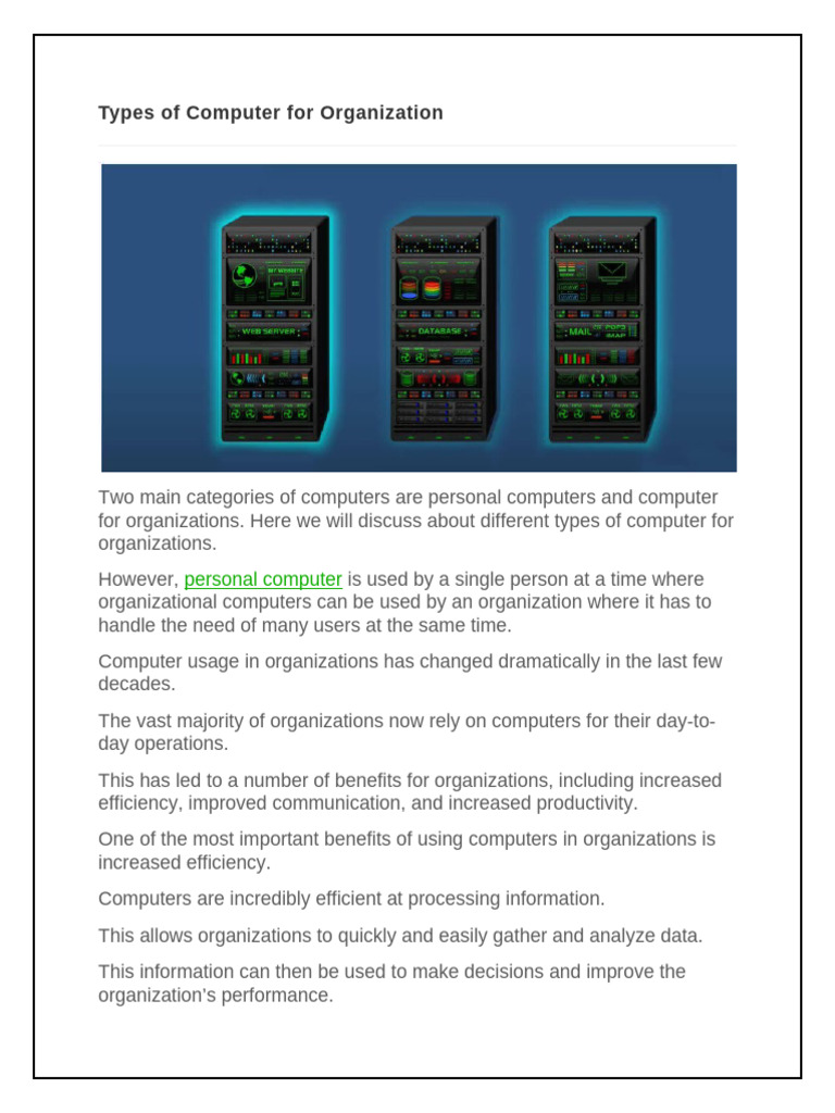 Types of Computer For Organization | PDF | Computer Data Storage ...