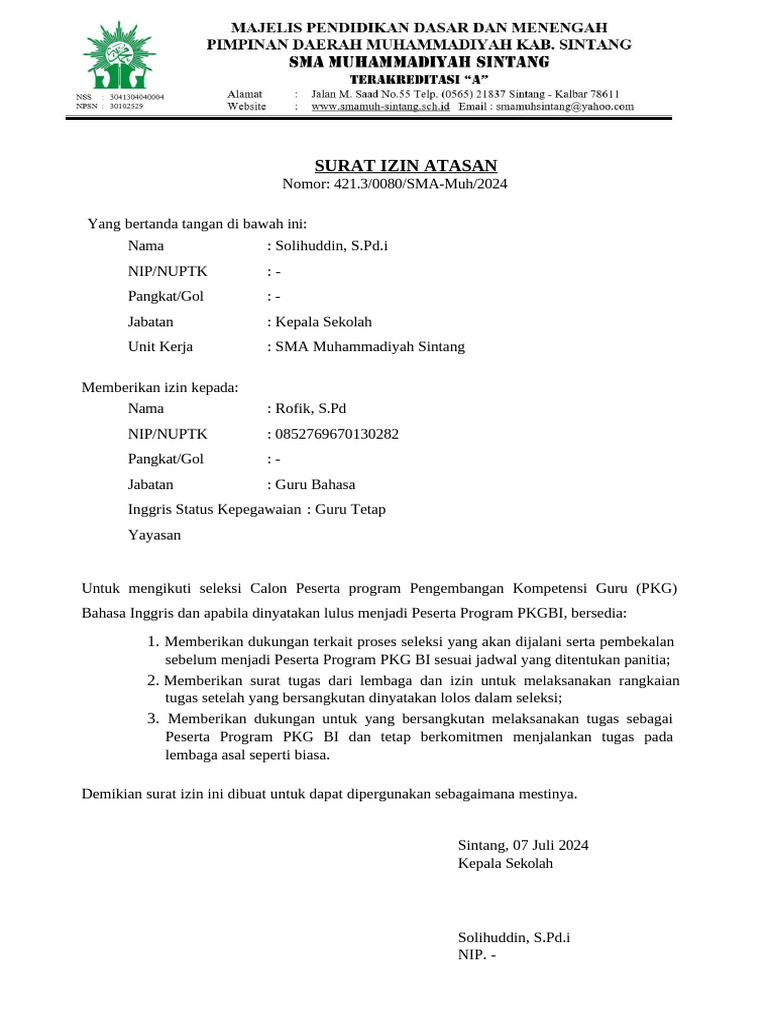 Surat Izin Atasan | PDF