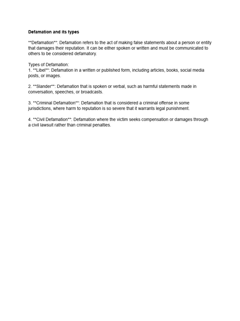 Defamation and Its Types | PDF