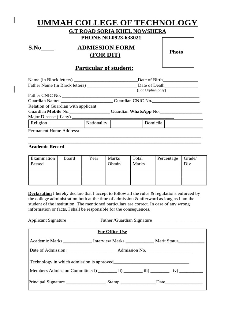 DIT Admission Form | PDF | Government And Personhood
