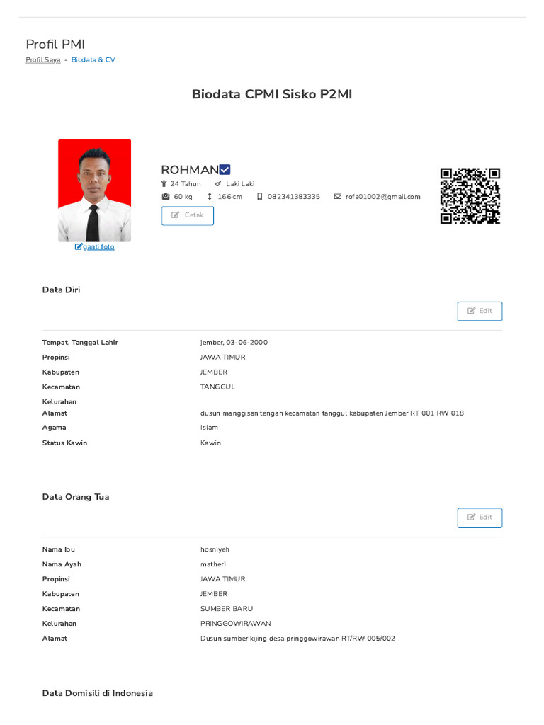 Biodata PMI Rohman | PDF
