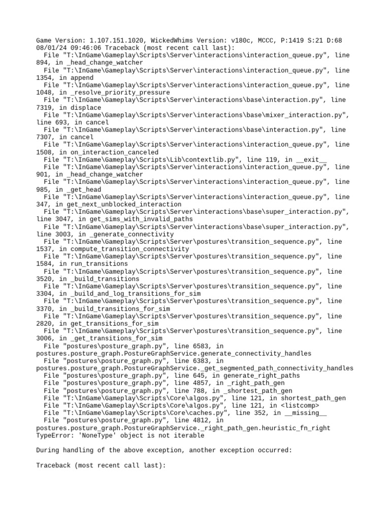 WickedWhims v180c Exception | PDF | Computing | Software