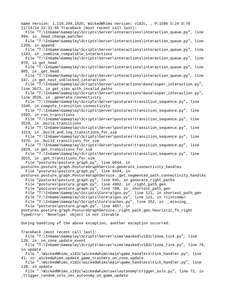 Wicked Whims v182c Error Report | PDF | Computing | Software