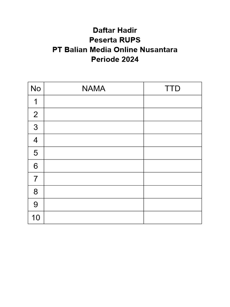 Daftar Hadir RUPS | PDF