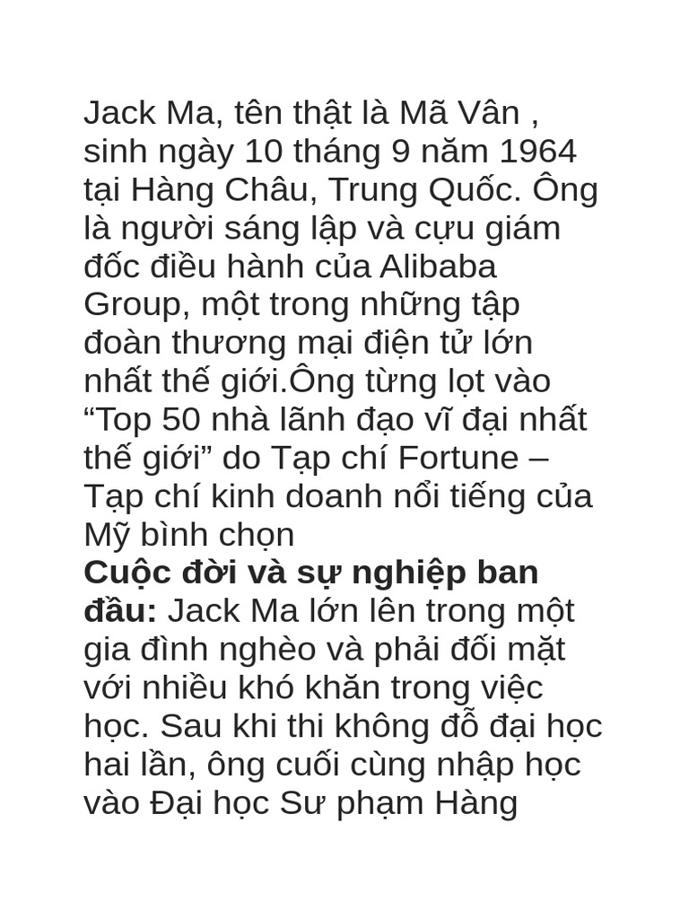 Cuộc đời sự nghiệp của Jack ma | PDF