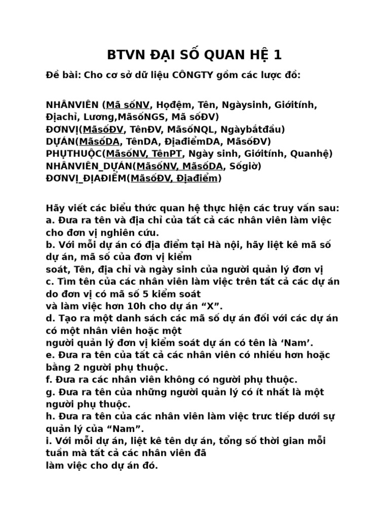 BTAP ĐẠI SỐ QUAN HỆ | PDF