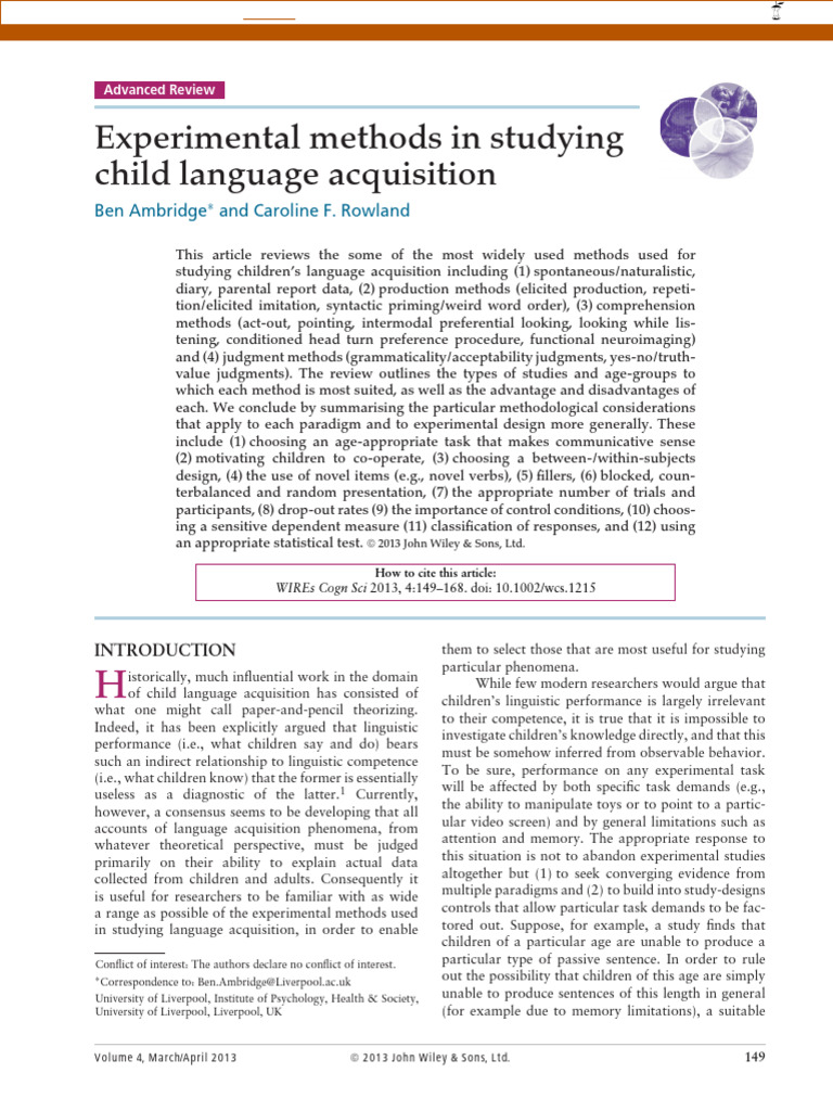 Experimental methods in studying | PDF | Language Acquisition | Priming (Psychology)