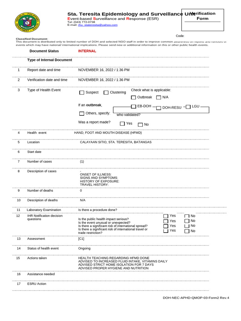 ESR BLANK FORM | PDF | Causes Of Death | Health Sciences