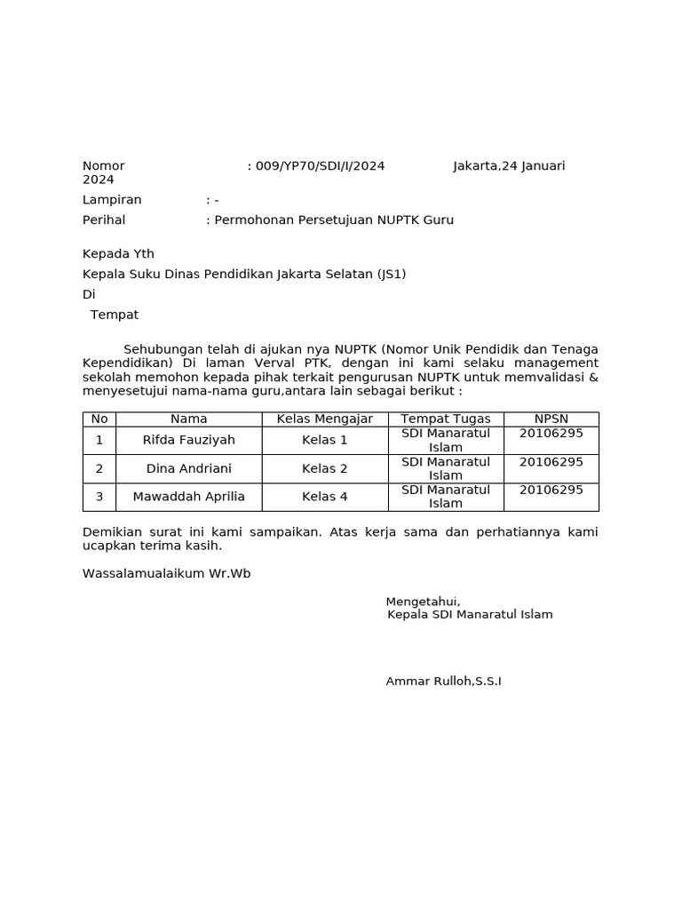 Surat Permohonan Acc Nuptk | PDF