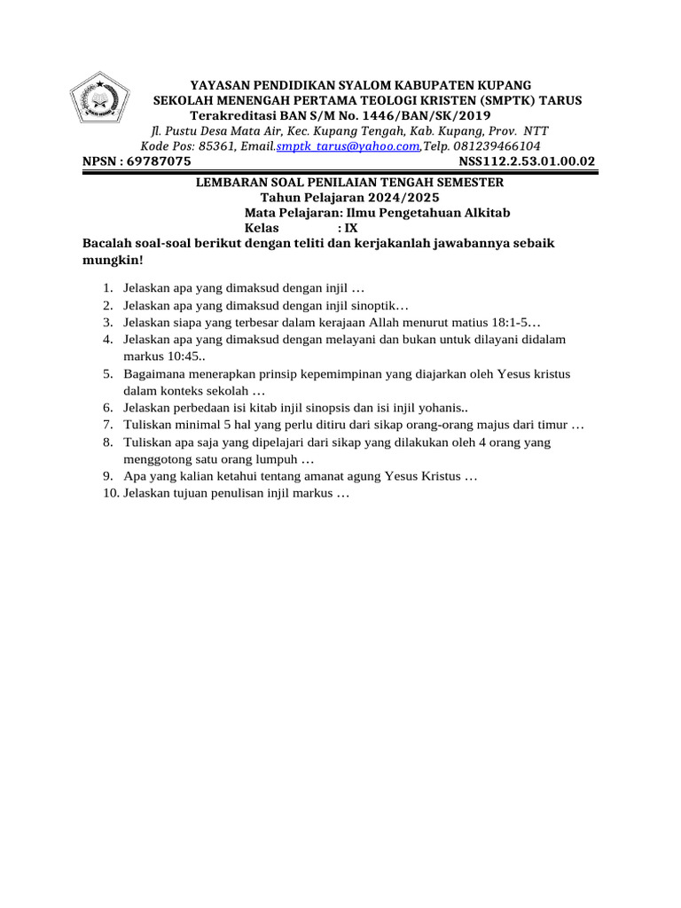 SOAL PTS IX IPAL | PDF