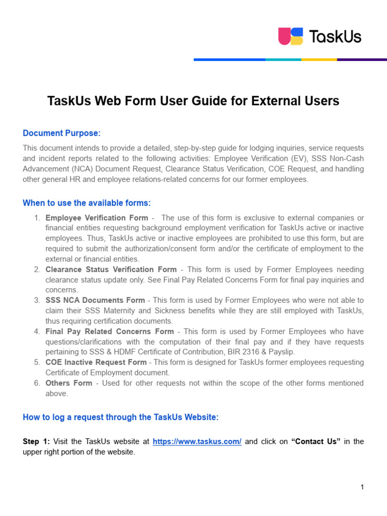 TaskUs Web Form User Guide For External Users | PDF | Gmail | Computing