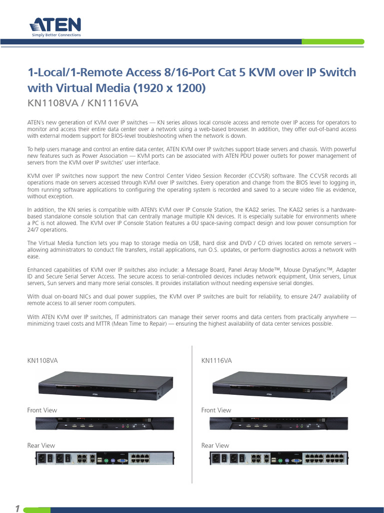 kn1108va-1116va-8-16-Port-KVM-over-IP-Switch-1-Local-1 Remote-User-Access-datasheet-en | PDF ...