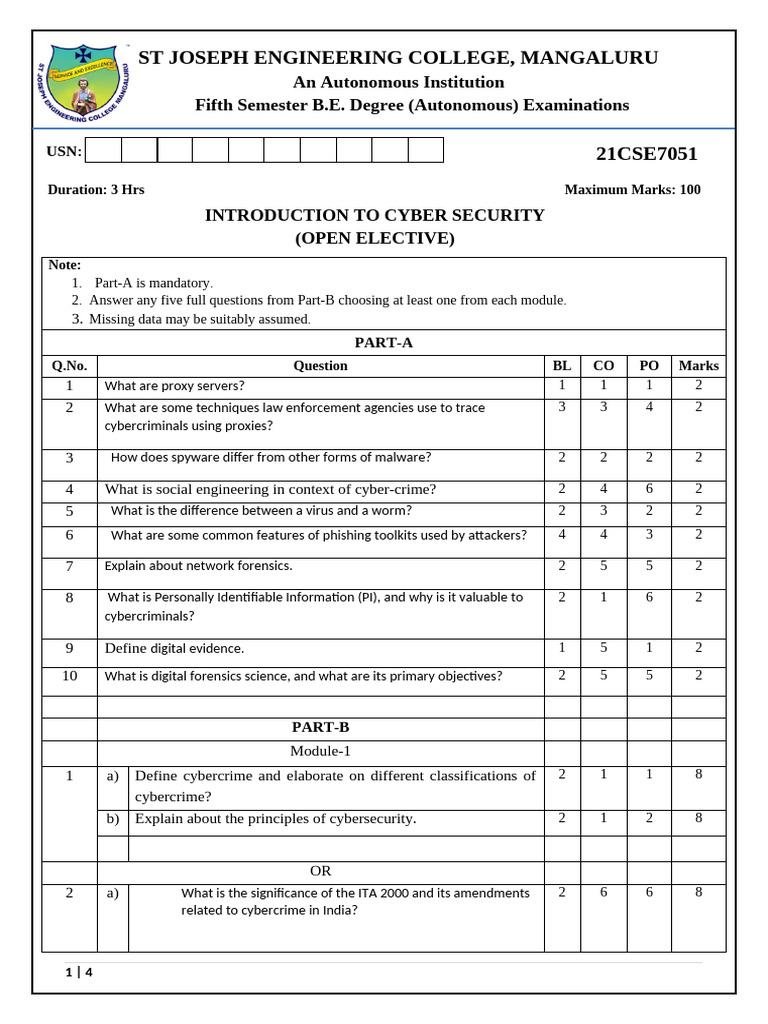 21CSE7051 - Cybersecurity Model QP | PDF | Phishing | Cybercrime
