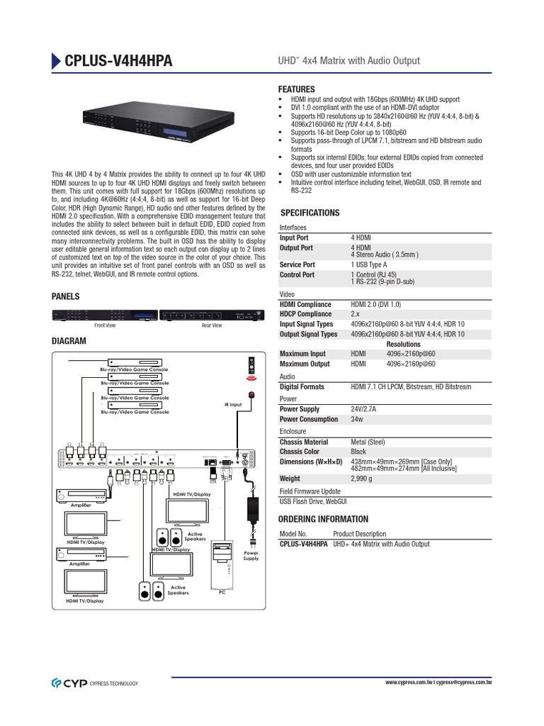 CPLUS-V4H4HPA Datasheet v1.0.1 | PDF | Hdmi | Information And Communications Technology