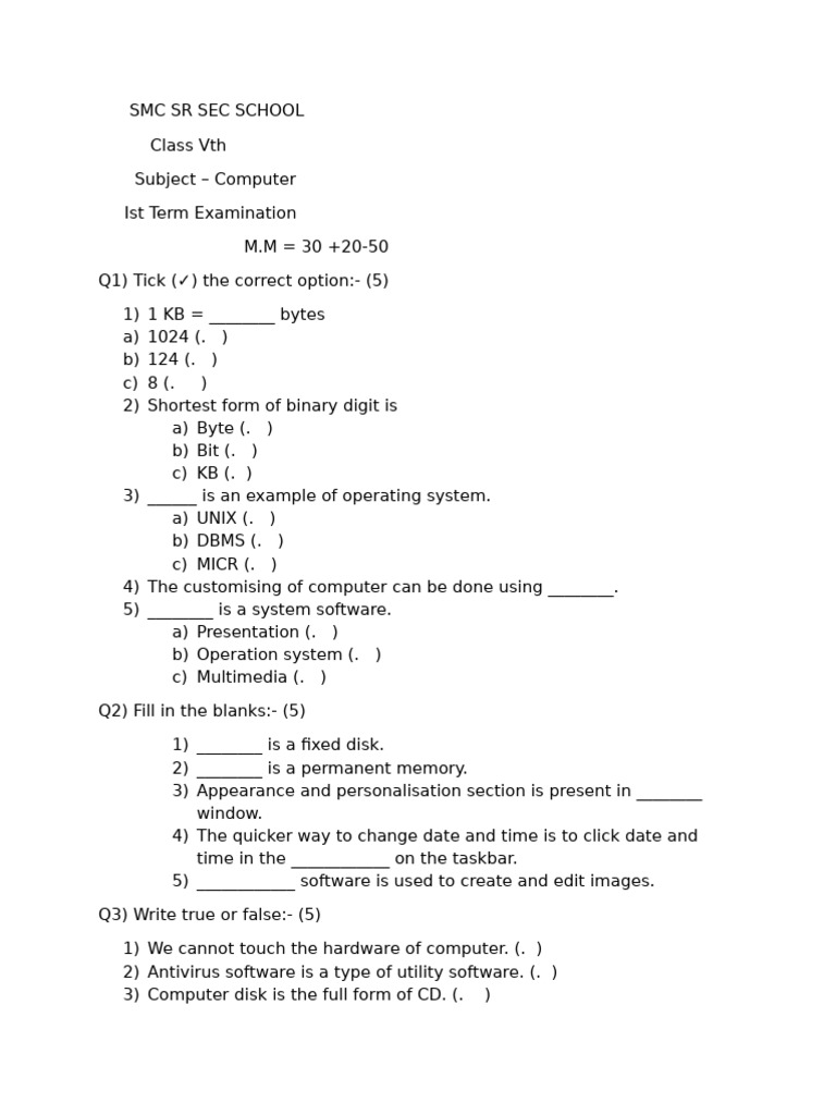 Class 5 Computer Ist Term | PDF