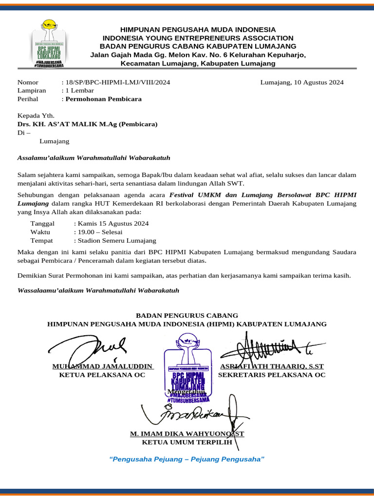 SURAT HIPMI - Penceramah | PDF
